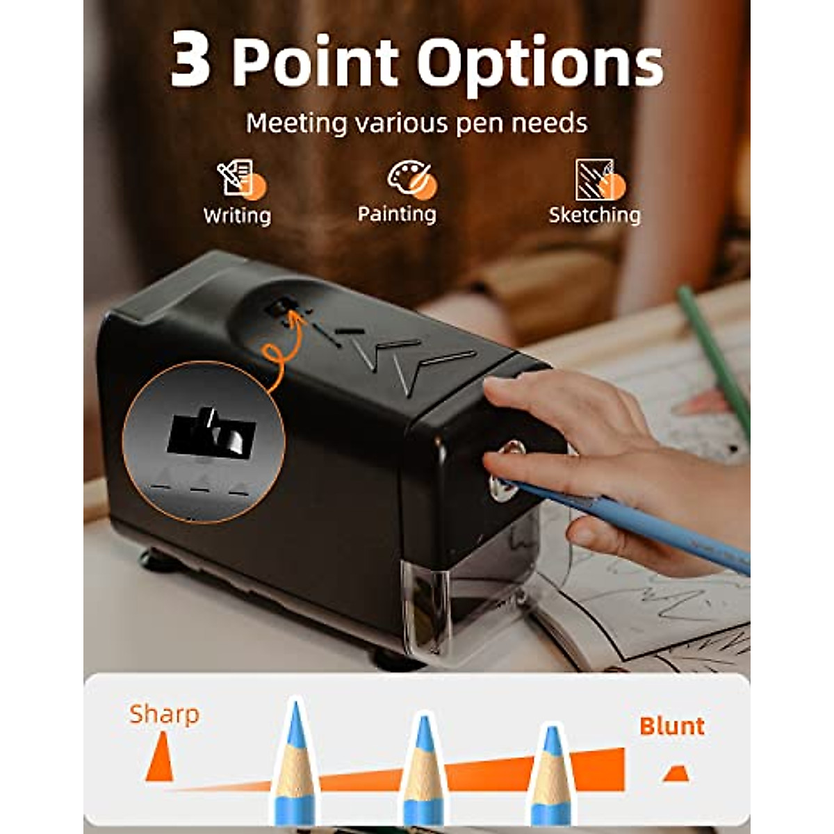 Zmol Electric Pencil Sharpeners,Heavy Duty Classroom Pencil Sharpeners for Colored Pencil,Auto Stop/ 3 Modes to Choose/Super Sharp&Fast/Safe to Kids Automatic Sharpener