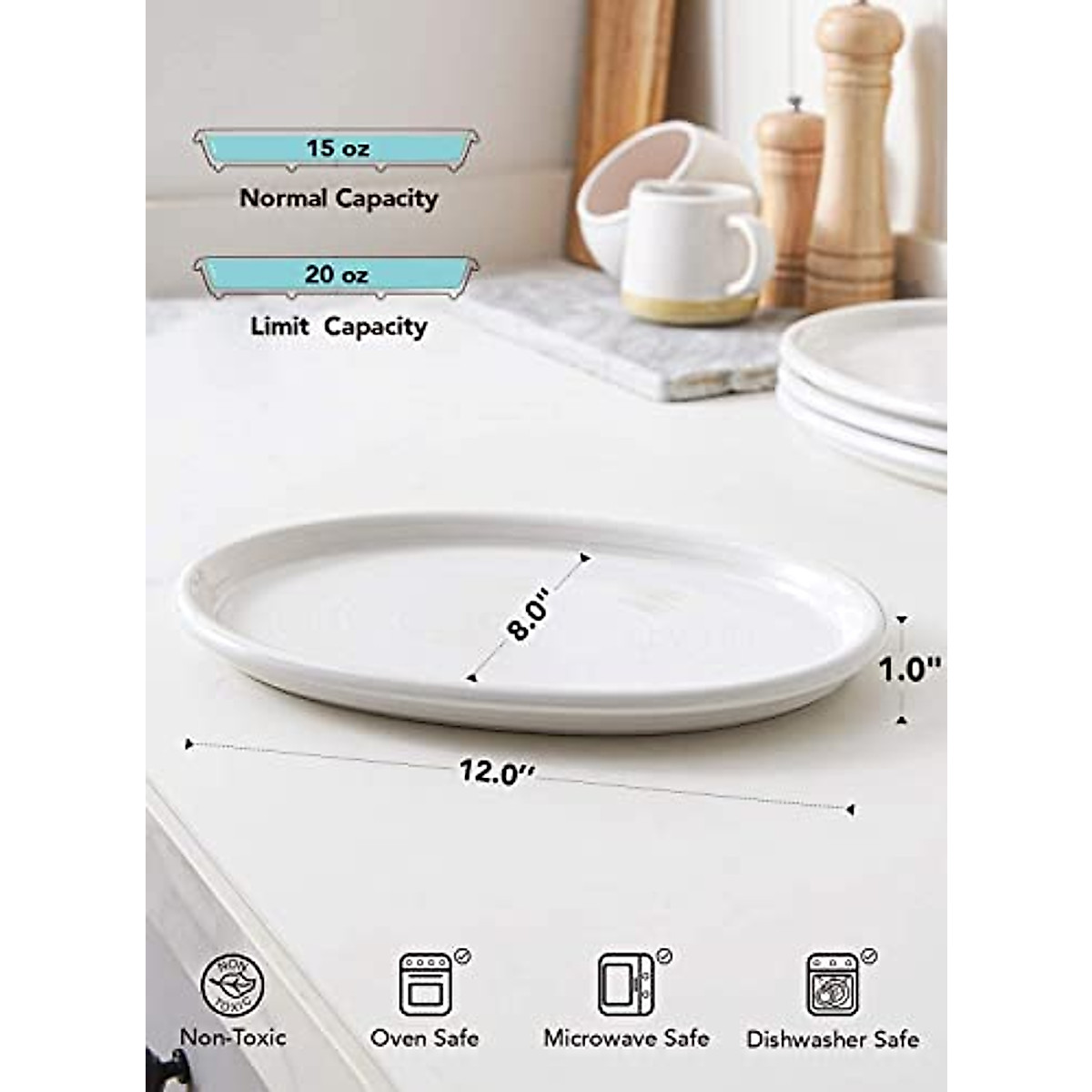 LE TAUCI Ceramic Serving Platter, Serving Dishes for Entertaining, Sandwich Trays for Serving Food, Dessert Taco Sushi Appetizer Serving Trays for Party, 12 Inch Oval Dinner Plates, Set of 4, White