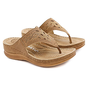 justHIGH Wedge Flip Flops for Women, Hollow Out Breathable Platform Sandals, Women Summer Wedge Sandals with Comfort Insole