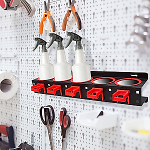 Spray Bottle Storage Rack,Spray Bottle Holder,Wall Mounted Garage Bottle Organizer with 5 Plastic Hanging Hooks Cleaning Detailing Tools Hanger,Abrasive Material Hanging Rail Car Beauty Shop Accessory