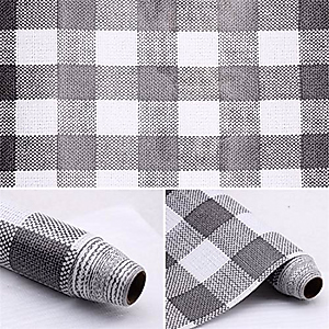 Self Adhesive Vinyl Faux Gingham Plaid Cloth Look Shelf Drawer Liner Paper for Dresser Cabinets Furniture Pantry Bookshelves Closet Shelving Table Countertop Crafts School Projects 17.7x78 Inch (Grey)