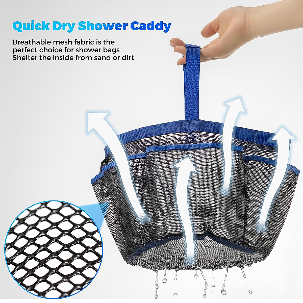 CDDLR Mesh Shower Caddy Portable for College Dorm Room Essentials,Shower Caddy Dorm with 8-Pocket Large Capacity,Quick Dry Shower Caddy Bag for Bathroom, Beach,Gym