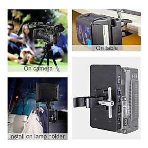 Fomito V-Lock V Mount Battery Adapter Plate with Super Clamp for Lighting Stand,Tripod, Support Rod, with D-TAP/DC/USB Power Output for Camcorder, DSLR Camera, LED Video Light, Monitor, Microphone