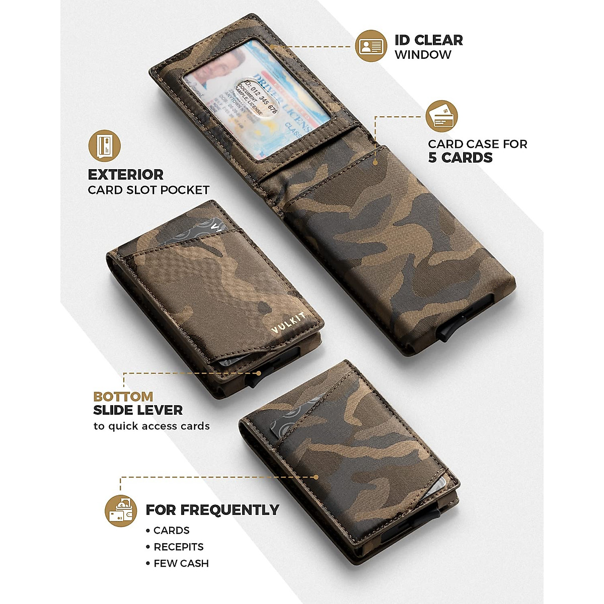 VULKIT Pop Up Wallet for Men, Credit Card Holder Minimalist Slim Bifold Wallets RFID Blocking with Gift Box Desert Camouflage