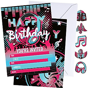 Pajean 30 Pack Music Birthday Party Invitations Dance Party Invite Cards with Envelopes Stickers Halloween Glow in the Dark Party Supplies Favors