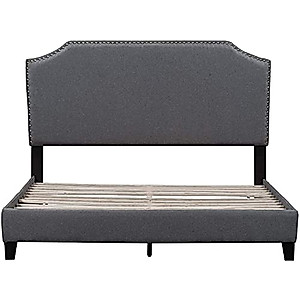 STP-Y Upholstered Platform Bed, Rockjame Full Bed Frame Mattress Foundation with Nailhead Trim Headboard and Plywood Slats, No Box Spring Required (Full) (Size : Full)