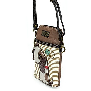 CHALA Cell Phone Crossbody Purse-Women PU Leather/Canvas Multicolor Handbag with Adjustable Strap - Toffy Dog - brown stripe