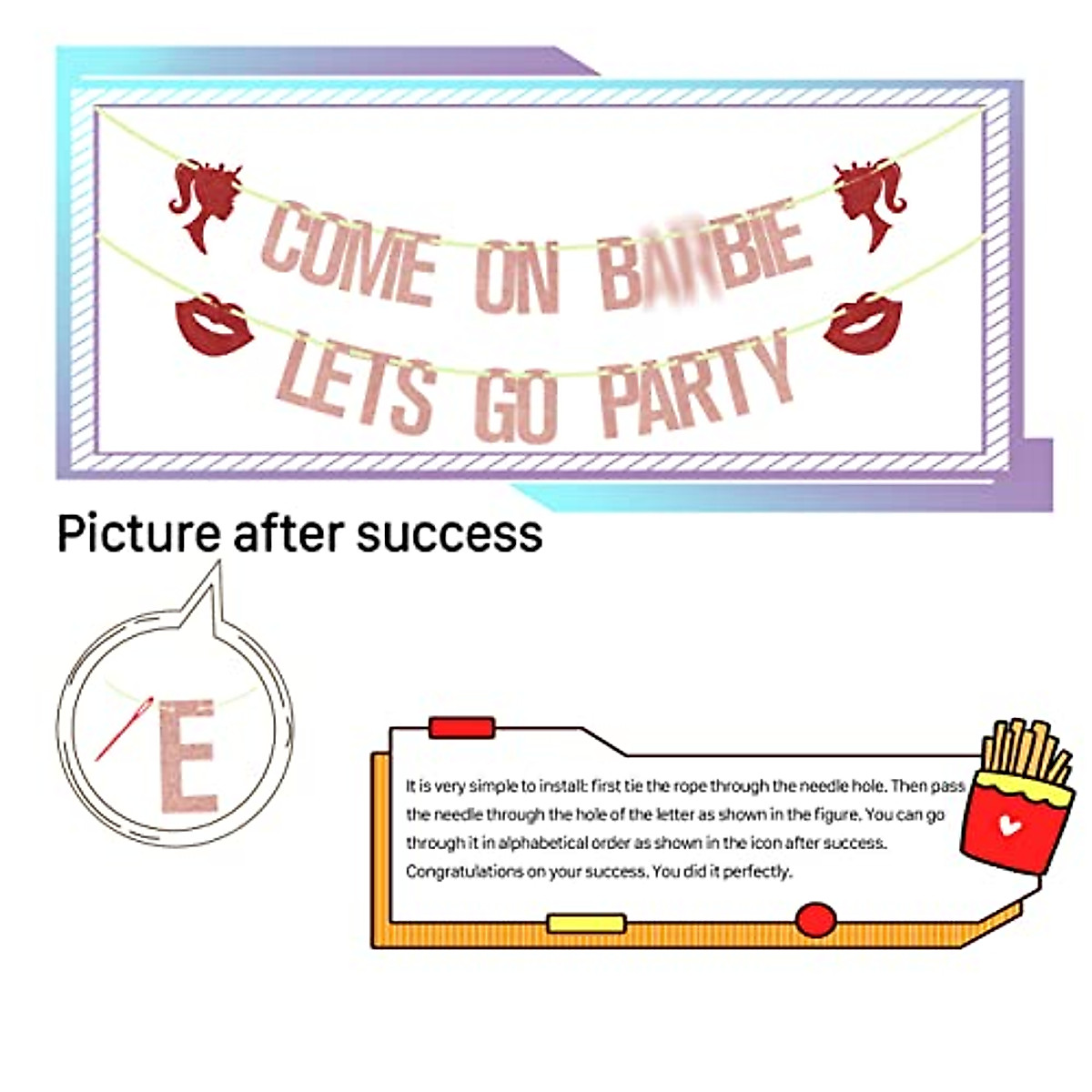 Come on Ba*bie Lets Go Party Banner, Bachelorette Party Decorations, Ba*bie Theme Party Banner Decor, Bride To Be, Bridal Shower Party Decorations Rose Gold and Red Glitter