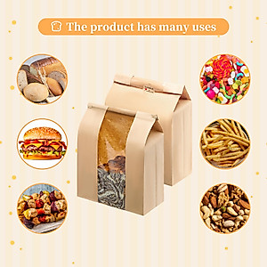 60 Pack Large Kraft Paper Bread Loaf Bag with Tin Tie Tab Lock ，for Homemade Bread Loaf Bags 14" x 8.3" x 3.5"，Sourdough Bread Bags with Clear Front Window for Baked Food Packaging Storage. (60)