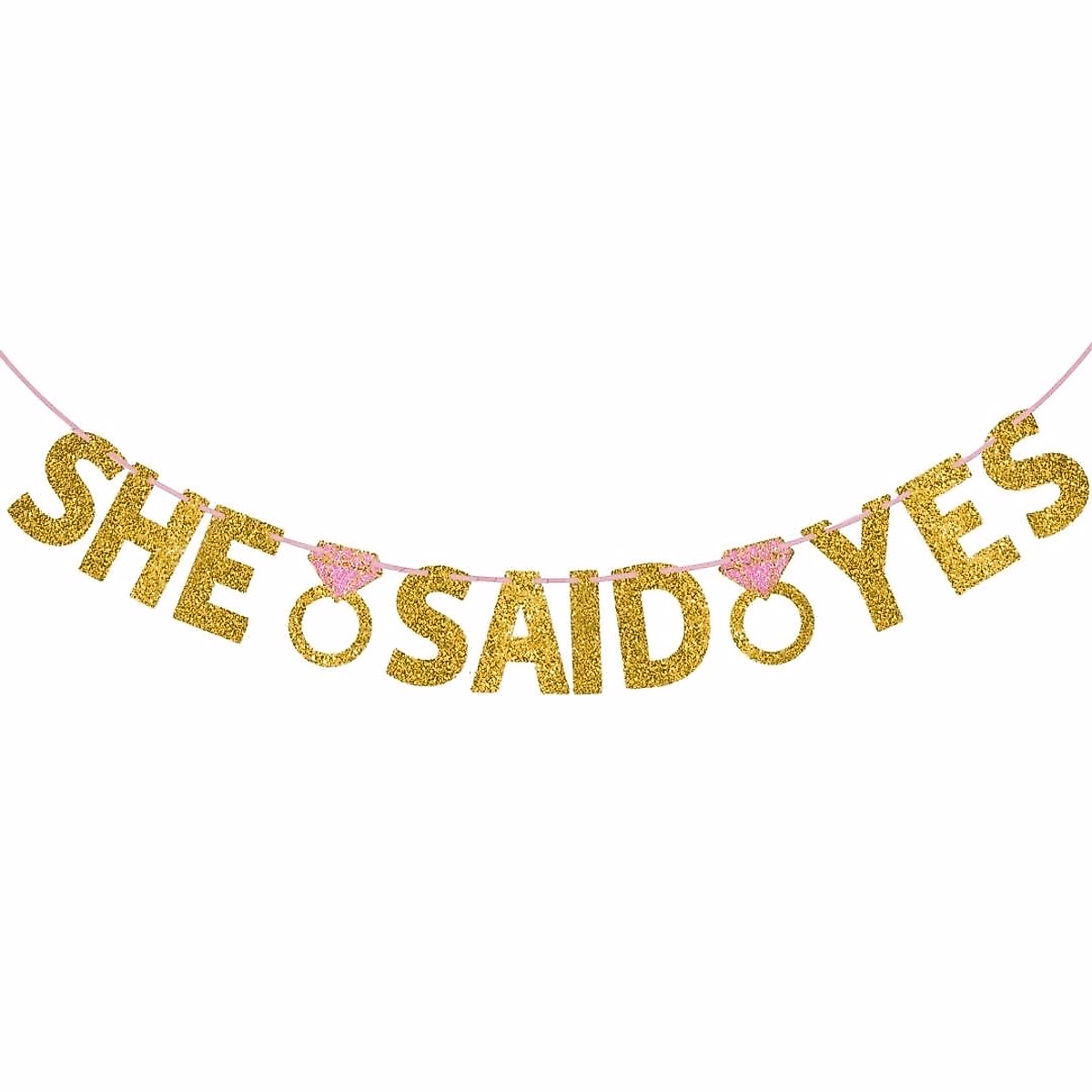 Sparkling "She Said Yes" Wedding Letter Banner - 6" Letters with 12' Ribbon | Stunning Gold & Pink Glittered Paper | Perfect for Engagement Celebrations & Bridal Showers