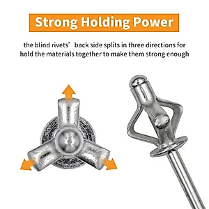 ALLCLEAN 3/16" x 1" Tri-Fold Rivets Assortment - 50Pcs,Silver Tri-fold Exploding Pop Rivets Solid Aluminum Tri Grip Rivets Bulb Style Rivets for Kayak Marine Boat