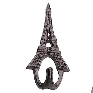 Rustic Style Industrial Cast Iron Coat Hook Heavy Duty Organizer Decoration Retro Creative Wall Hanging (Brown Eiffel Tower 2 Pack)