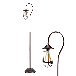 VONLUCE Rustic 62 inch Floor Lamp, Adjustable Lantern Lamp Head, 100W Industrial Farmhouse Standing Light, Nautical Vintage Brown Edison Stand Lamp with Antique Metal Shade for Living Room Bedroom