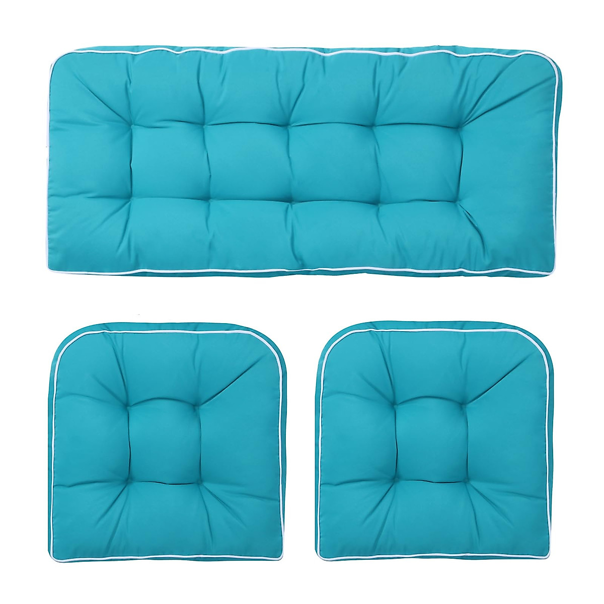 Blytieor Outdoor 3 Piece Wicker Chair Cushion Set, 1 Loveseat Wicker Settee Cushion & 2 U-Shape Cushion for Patio Bench All Weather