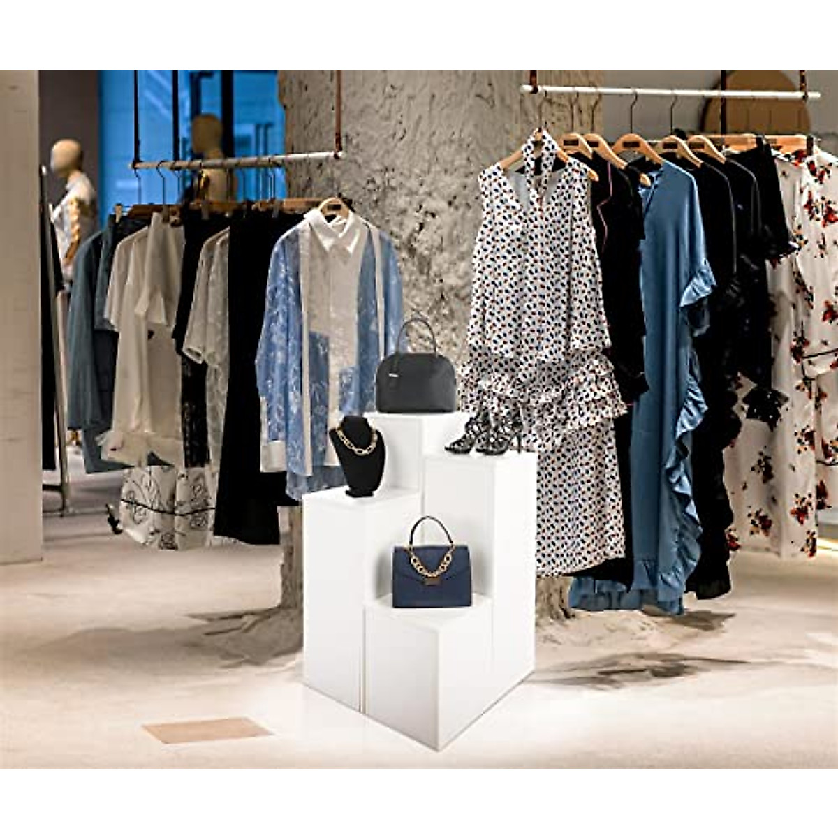 Displays2go, Gallery Display Column, Laminated Particle Board and Melamine Construction – White Laminate Finish (WDCUBEWHT2)