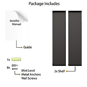 Wallniture Bali Floating Bookshelf and CD DVD Storage Shelves, Video Game Shelf Set of 2, Metal 24 Inch Black Floating Shelves for Wall