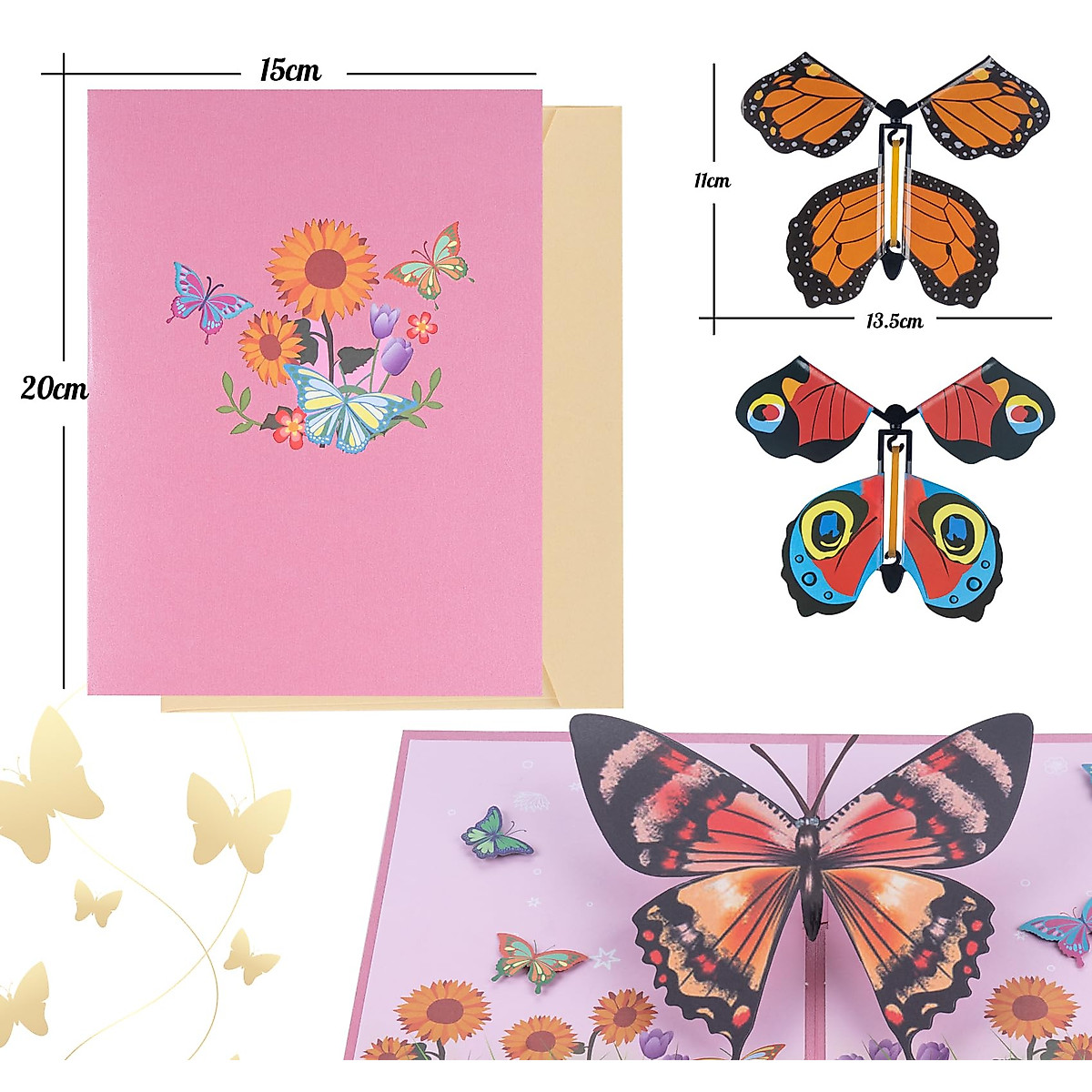 ilauke Pop Up Cards, 3D Butterfly Pop Up Cards, Greeting Cards with Magic Flying Butterfly&Envelopes, for Mothers Fathers Teachers Day Birthday Valentine's Anniversary Thank You Day