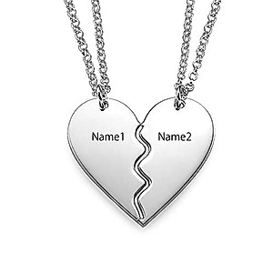 Matching Heart Necklace for Couples 2 Bestfriend Necklaces Soul Sisters Jewelry Custom Best Friend Friendship Bff Chain Him Her Engagement Wedding Anniversary Love Gifts Customized Name Double Heart