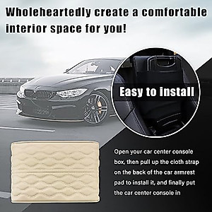Augeny Car Center Console Cushion Pad, Memory Foam Leather Auto Armrest Box Mat, Four Seasons Universal Waterproof Armrest Cover, Car Interior Decor Accessories for Most Vehicles (Wave, Beige)