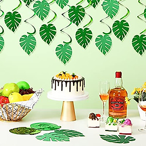 32 Pcs Palm Leaves Party Swirl Decorations Hanging Ceiling Green Decoration Swirls Luau Tropical Party for Hawaiian Baby Shower Birthday Supplies (Cute Style)