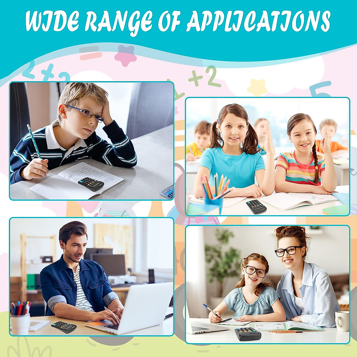 24 Pack Basic Calculators for Students Pocket Size Mini Calculators 8 Digit Display Basic Calculator Solar Battery Dual Power Handheld Calculators for Office School and Home