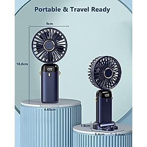 JANREAY Mini Handheld Fan, USB Desk Fan, Small Personal Portable Table Fan 5 Speed with USB Rechargeable Battery Operated Cooling Folding Electric Fan for Travel Office Room Household (Blue)…