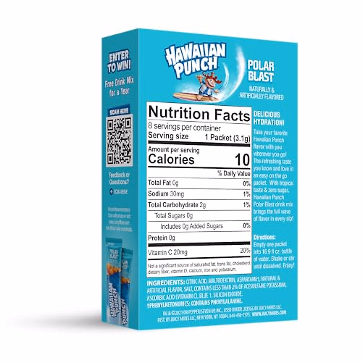 Juicy Mixes Hawaiian Punch Powder Drink Mix – Sugar Free & Delicious, Excellent source of Vitamin C (Polar Blast, 96 Sticks)