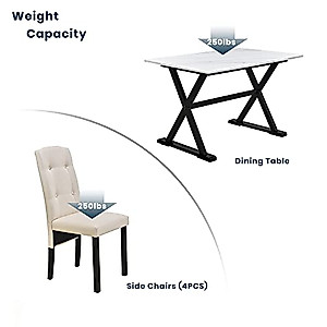 WOZNLA 5-Piece 4,Kitchen and Dining Room Set Table Top and Upholstered Chairs, Faux Marble White+Beige