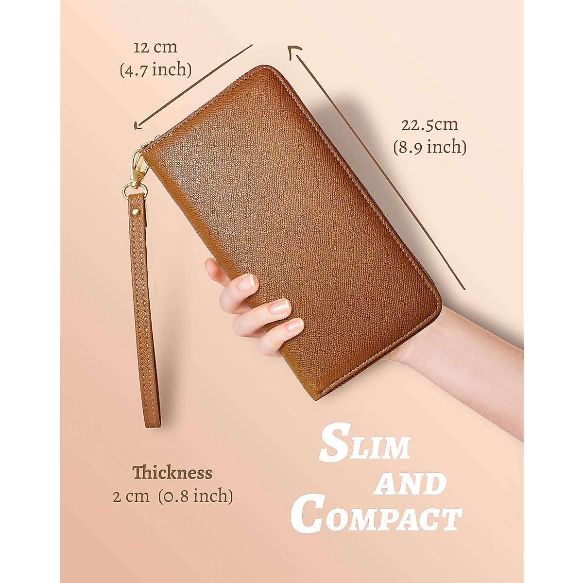 Yarnic Brown Women's Wallet Wristlet Band Wallet Credit Card Wallet Holder Money Pockets Women Clutch Case Coin Money Clip Organizer Purse with RFID Blocking Large Capacity with Zipper Tan