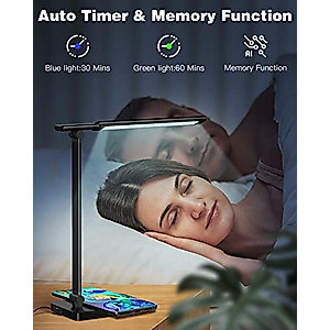 AGEARSUK LED Desk lamp, Desk Lamp with USB Charging Port for Home Office, Dimmable Desk Lamp with Wireless Charger, Eye-Caring Reading Lamps, Touch Control Study Lamps for Dorm (Adapter Included)