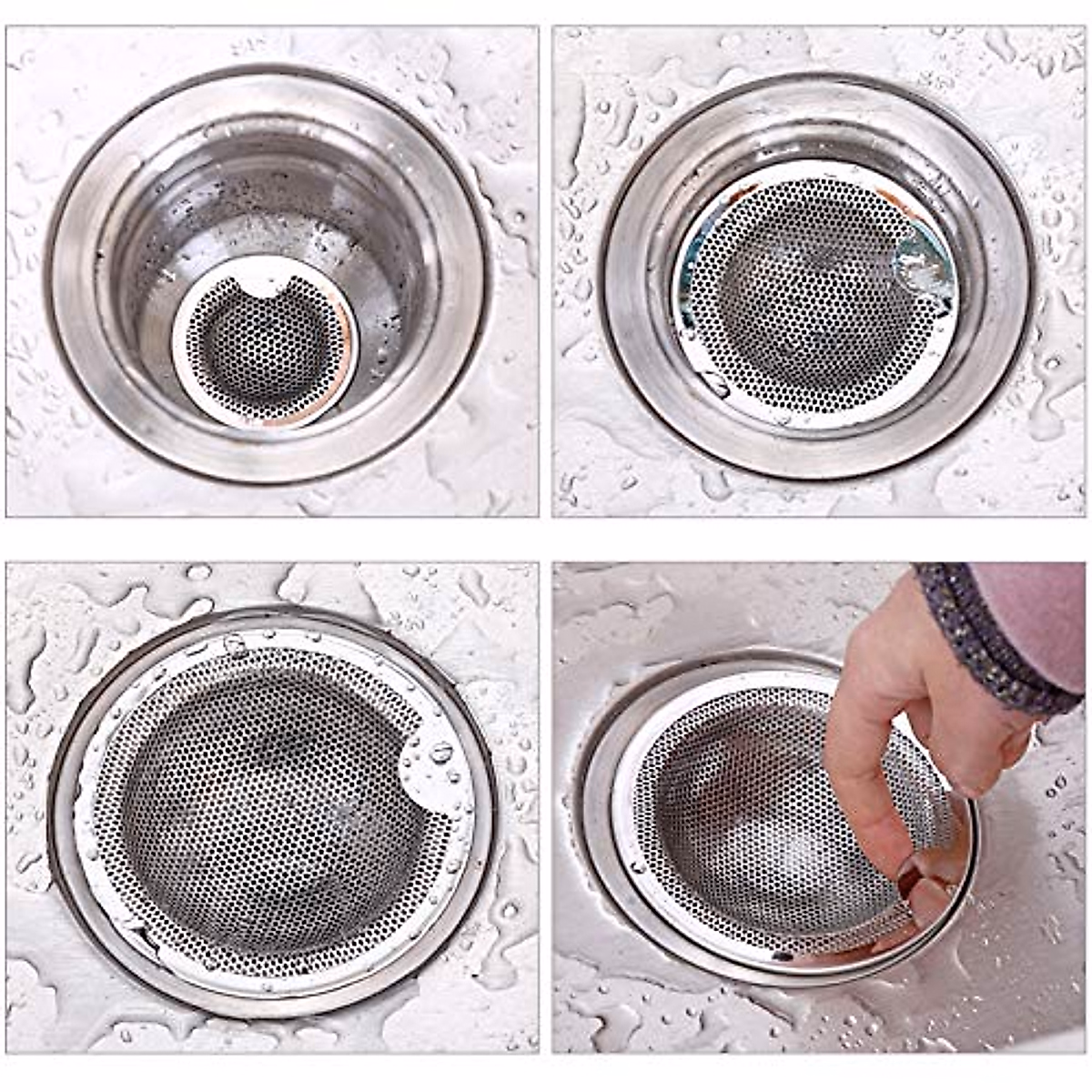 Fayonnir Stainless Steel Drain Strainer, 2 Pieces Drain Strainer Perfect for Kitchen Sink, Strainer Shower, Bathtub, Available in Three Sizes (Large)
