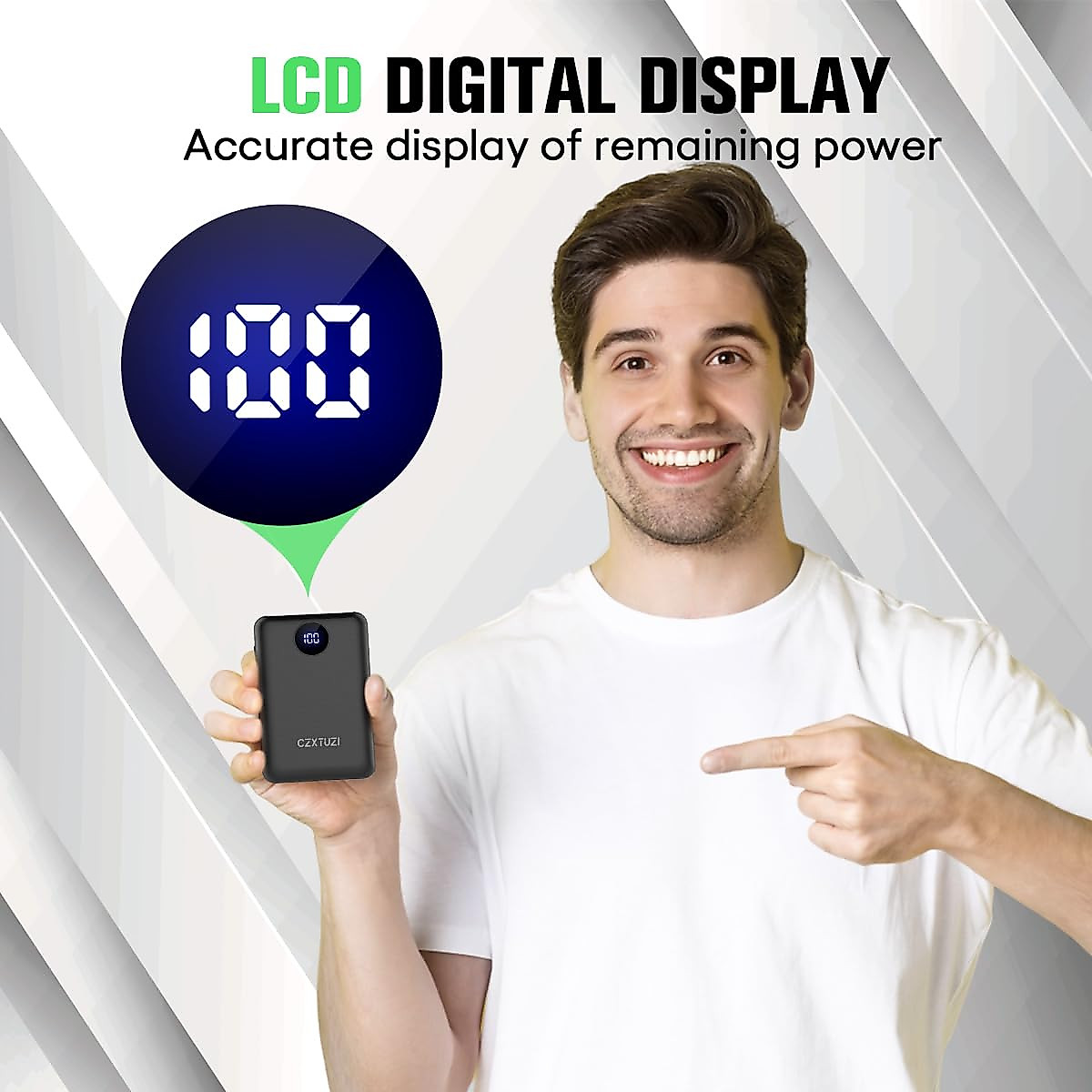 CZXTUZI 5V 2A Heated Vest Battery Pack, Packet Size 10000mAh Heated Jacket Power Bank, LCD Display Portable Charger for Heated Coat,Heated Pants etc.