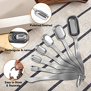Stainless Steel Measuring Spoons, Premium Heavy Duty Metric Small Tablespoon 7-piece set：1/8 tsp, 1/4 tsp, 1/2 tsp, 3/4 tsp, 1 tsp & 1 tbsp-for Dry or Liquid, Fits in Spice Jar, Including Leveler