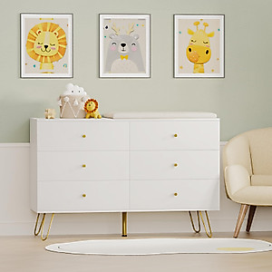 Vrullu White Dresser for Bedroom, Wide Wood 6 Drawer Dressers & chests of Drawers, TV Stand for 55" TV, Modern Storage Drawers for Entryway, Closet, Hallway (1, White)