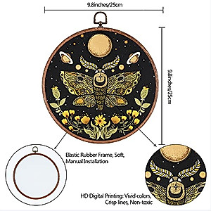 3 Pcs Moon Prints Wall Art, Moth Canvas Prints Flower Vines Painting Artwork Floral Butterfly Prints Decor Wall Hanging for Bedroom, Hall, Living Room (Rubber Frame, 9.8 inches)