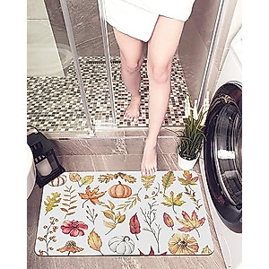 Pumpkin Leaves Bath Mat for Tub,Non Slip Bathroom Floor Runner Rug Quick Dry & Absorbent Diatomaceous Earth Shower Sink Kitchen Living Room Washable Doormat,Retro Fall Wildflower Plant Leaves 16"x24"