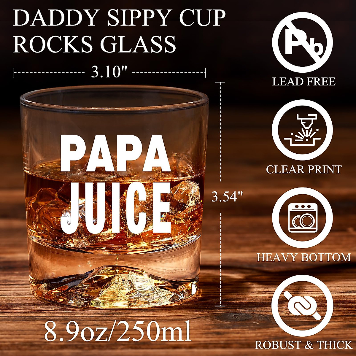 PONPUR "PAPA Juice Whiskey Glass Fathers Day, Funny Dad Birthday Gifts for Men Dad Grandpa Papa, Unique Gift from Daughter Son Kids, Cool Gag Bourbon Gift Ideas, Christmas Stocking Stuffers