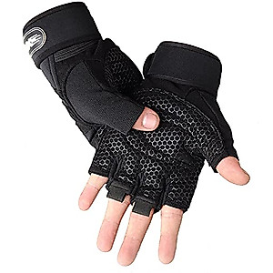 SUJAYU Workout Gloves, Gym Gloves for Men, Wrist Wraps Lifting Wrist Wraps Gloves for Working Out, Hand Out Gloves Fitness Gloves Full Palm Protection (Black, M)