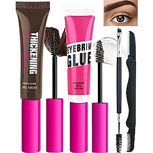 Brow Gel Kit-Espresso Thickening Tinted Eyebrow Mascara Gel & Clear Setting Brow Glue, Brow Lift Fast Sculpt, Long Lasting Eye Makeup for Women, Light Medium Dark Brown With Brow Tool-Set 07