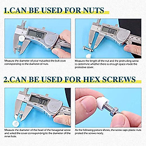 Guard4U 170Pcs 6-Sizes White Bolt Covers Screw Caps Assortment Kit,M4 M5 M6 M8 M10 M12 Plastic Acorn Dome Protection Caps for Protecting Hexagon Shaped Screws Bolts