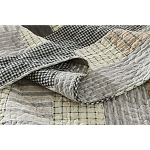 Cinefoso Queen Size Quilt, Patchwork Plaid Quilt Set Queen Size 100% Cotton Farmhouse Plaid Bedspread Lightweight & Reversible Quilt Bedding Set All-Season 3-Pieces