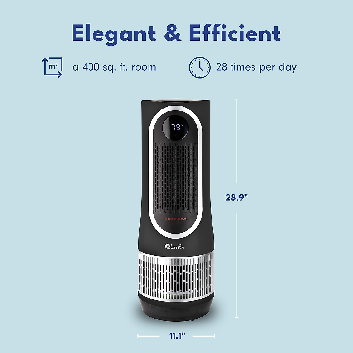 LivePure 3 in 1 Clean Heat Air Purifier & Heater-HEPA Filtration System, Space Heater w/ 2 Heat Modes, 60° Rotation, Heaters for Indoor Use, Air Purifiers for Home, Bedrooms, and Office. Gray