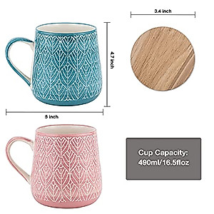Taimei Teatime Coffee Mug with Lid Set of 2, 16.5 oz Ceramic Coffee Mugs with Handpainted Floral Pattern, Mugs Gift Set for Tea Lover, Woman and Couple, Microwave and Dishwasher Safe
