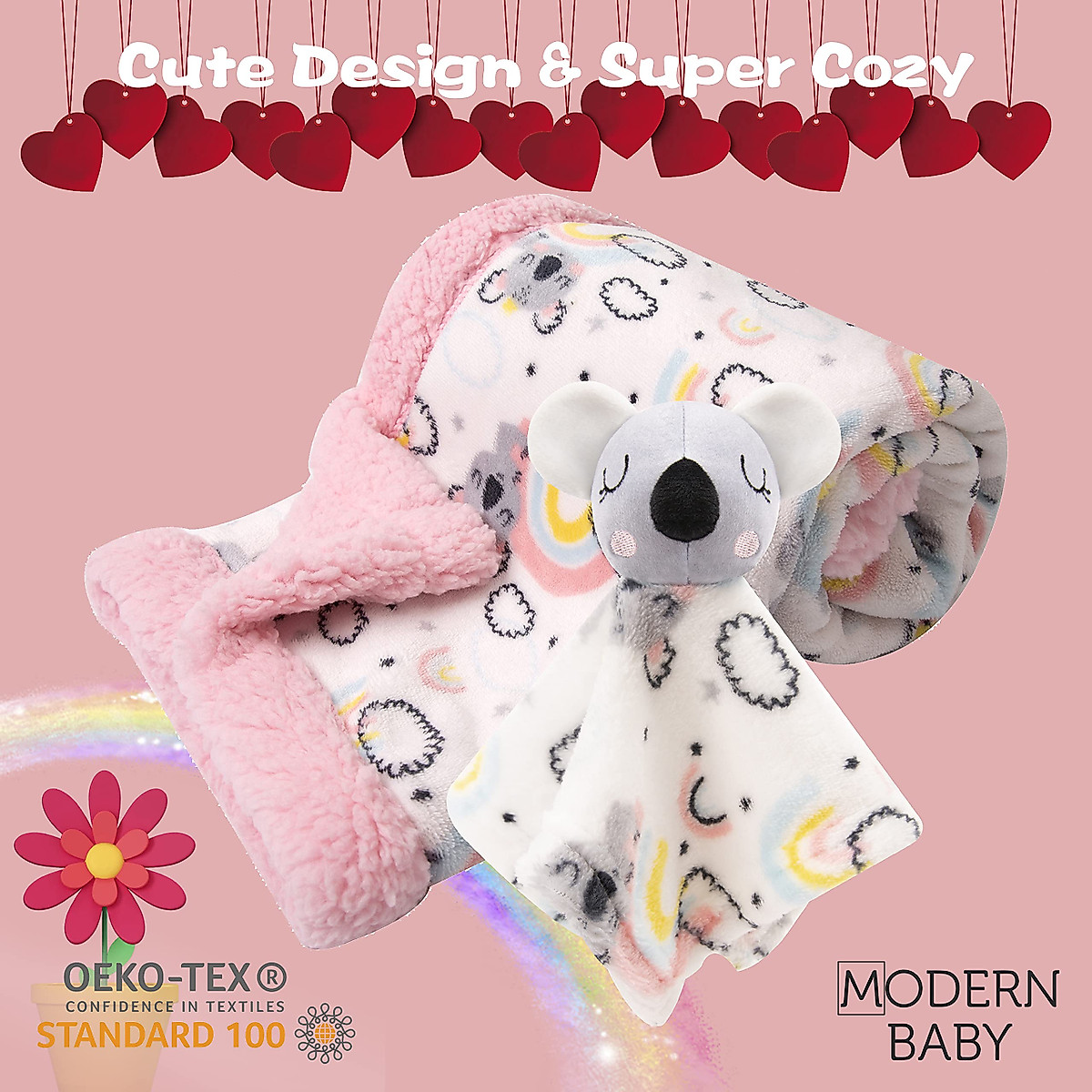 MODERN BABY Super Soft Baby Blanket Set with Security Blanket Lovey Newborn to Toddler Plush Blanket Gift Set