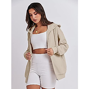 ANRABESS Women's Hoodies 2023 Fall Jacket Rib Kint Sweater Long Sleeve Sweatshirts Casual Dressy Tops Zip Up Trendy Y2K Clothes for Teen Girl 931mihuang-L Beige