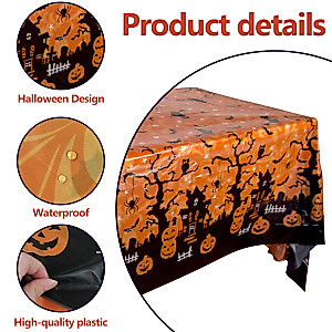 CIEOVO 6 Pieces Halloween Table Cover, Halloween Rectangle Plastic Tablecloth Pumpkin Cobweb Spider Pattern Table Cover for Halloween Kitchen Dinning Room Party Decoration Supplies