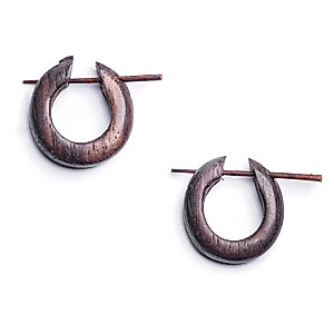 81stgeneration 1.5 cm Brown Wood Small Hoop Earrings with Stick Posts - Handmade Round Wooden Hoops - Hippie Earrings - Goth Accessories - Tribal Jewelry for Women - Hippie Jewelry
