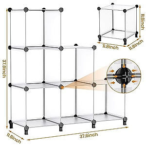 ROJASOP 6 Cube Storage Organizer, DIY Stackable Cube Storage Shelf Bookshelf Plastic Cubby Shelving Closet Organizers and Storage, Cube Organizer Shelf for Bedroom, Living Room, Home Office, Clear