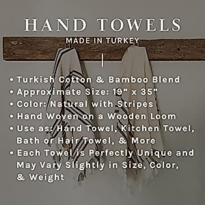 Sweet Water Decor Turkish Cotton + Bamboo Hand Towel, Large Size 19 x 35 inches | Natural with Decorative Stripes | Kitchen, Bathroom, Dish, or Baby Towel (Multi Black Stripes)
