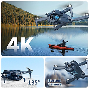 Brushless Motor Drone with Dual Camera for Adults, 1080P Adjustable Camera Drones, 5GHz WiFi FPV RC Quadcopter with Optical Flow Positioning for Beginners, 3D Flips, 2 Batteries